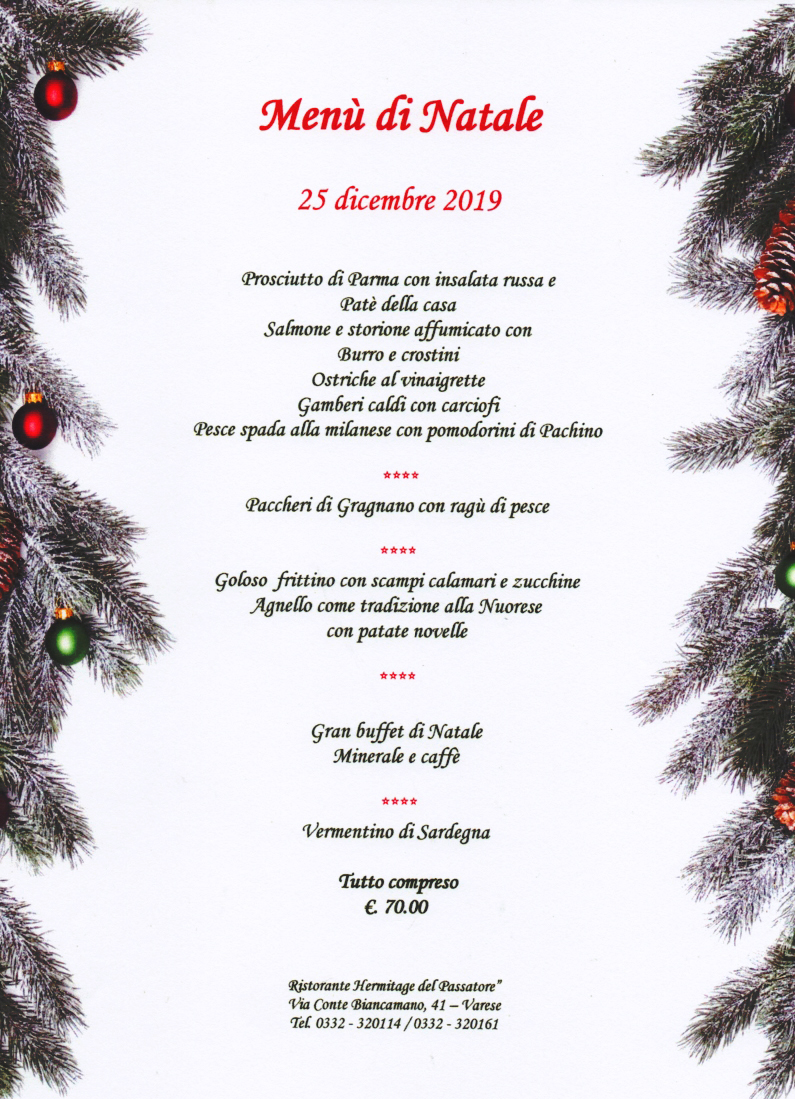 MENÙ DI NATALE 2019 - Novità - Ristorante di classe sul lago di Varese